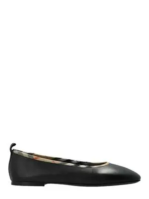 Burberry Robin Check-trim Leather Ballet Flats - Black