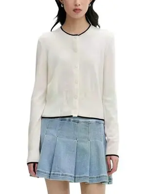 From Future Contrast Trim Cardigan - Neutrals