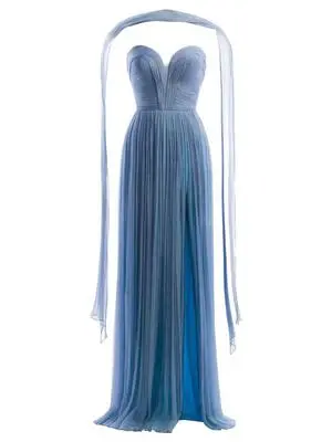 IMROSKA Iris Pleated Strapless Maxi Dress - Blue