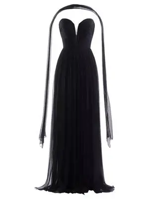 IMROSKA Iris Plunging-neckline Draped Maxi Gown Dress - Black