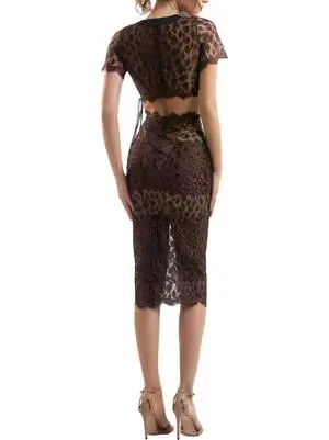 IMROSKA Leopard Print Lace-up Cropped Blouse - Brown