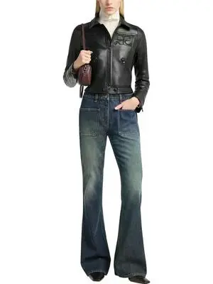COURREGES Leather Logo Detail Jacket - Black