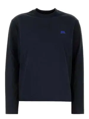 JIL SANDER Logo Embroidered Long Sleeve T-shirt - Blue