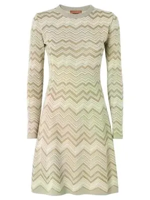 Missoni Zigzag Knit Long Sleeve Dress - Neutrals