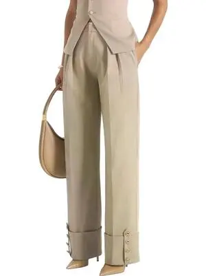 Manière De Voir Darlene Turn-up Detail Tailored Twin Pleat Pants Neutrals