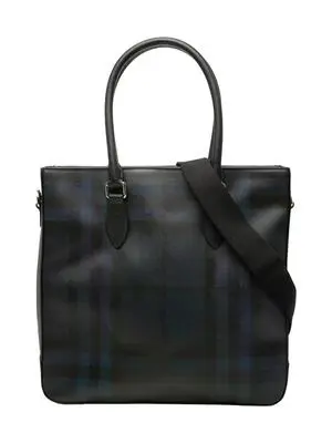 Burberry Check Coated Canvas Kenneth Satchel - Blue