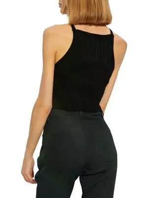 COURREGES Ribbed Knit Logo Patch Tank Top - Black
