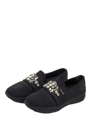 Prada Crystal Embellished Slip-on Sneakers - Black