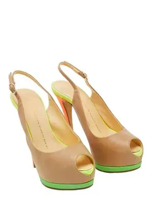 GIUSEPPE ZANOTTI Leather Peep-toe Slingback Pumps - Neutrals
