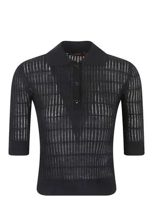 Max Mara Ribbed Knit Polo Shirt - Blue