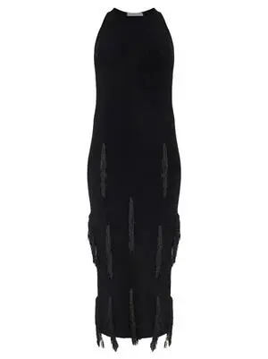 IRO PARIS Ribbed Knit Midi Dress With Fringe Detailing - Black