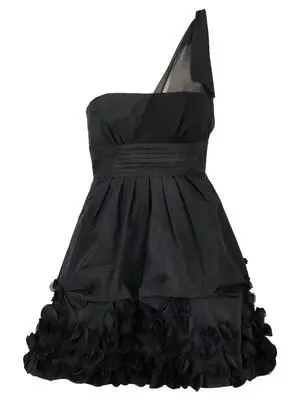 Bcbgmaxazria One-shoulder Floral Appliqué Mini Dress - Black