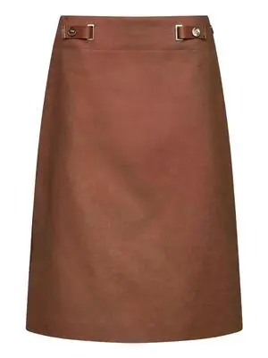 Fendi Leather Tab Side-slit Skirt - Brown