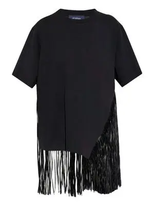 Sportmax Asymmetric T-shirt With Fringed Detailing - Black