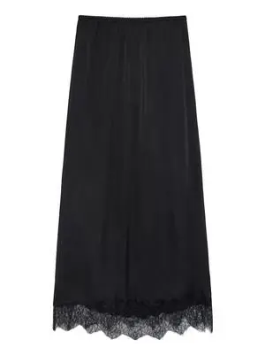 ANINE BING Shelby Satin Midi Skirt With Lace Trim - Black