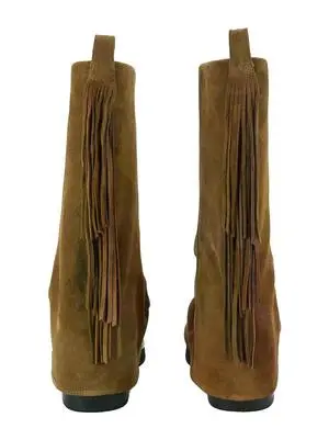 Kurt Geiger Fringe Gaiter Biker Boots - Brown