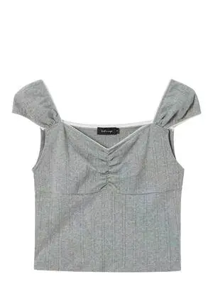 TOUT A COUP Floral Print Ruched Top - Grey