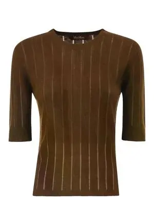 Max Mara Ribbed Knit Silk-blend Top - Brown