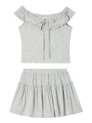 B+AB Broderie Anglaise Ruffled Set - Grey