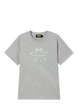 MINI CREAM Graphic Print Faux Pearl Embellished T-shirt - Grey
