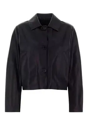 SALVATORE SANTORO Santoro Leather Button-Fastening Cropped Jacket Blue