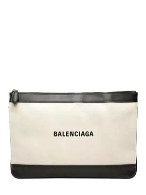 Balenciaga Canvas Navy Clip M Clutch Bag - Brown