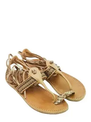 CHRISTIAN LOUBOUTIN Studded Ankle-strap Flat Sandals - Neutrals
