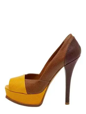 Fendi Lizard-effect Pumps - Brown