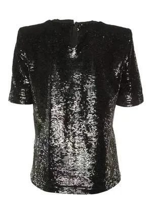 Attico Sequin Embellished Structured Shoulder T-shirt - Black