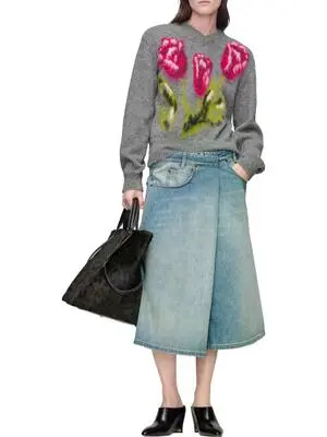 MAISON MARGIELA Floral Intarsia V-neck Sweater - Grey