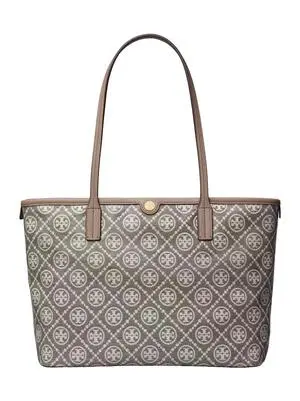 Tory Burch T Monogram Coated Jacquard Small Zip Tote Bag - Grey