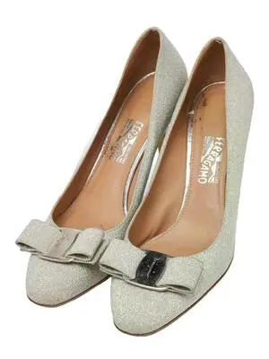 FERRAGAMO Vara Bow Glitter Pumps - Silver