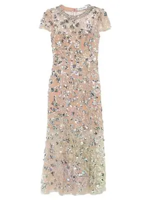 SELF-PORTRAIT Sequin-embellished Midi Dress With Crystal Neckline - Neutrals
