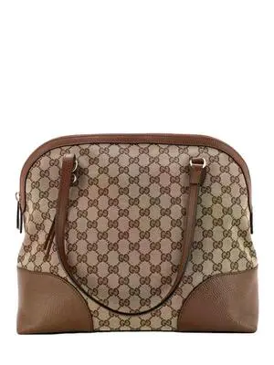 Gucci Gg Canvas Leather Dome Satchel - Brown