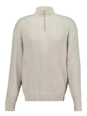 Balenciaga Ribbed Knit Logo Print Quarter-zip Sweater - Neutrals