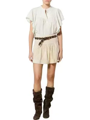 MARANT ETOILE Ruffled-sleeve Pom-pom Trim Blouse - Neutrals