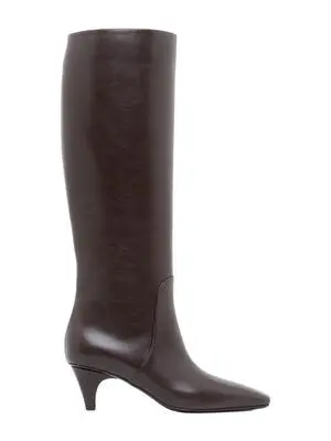 Giorgio Armani Knee High Boots In Leather - Brown