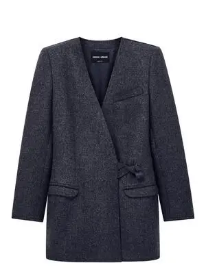 Giorgio Armani Wool Flannel Blazer With Side Knot Closure - Grey