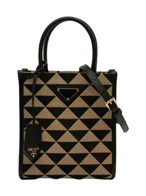 Prada Mini Embroidered Jacquard Symbole Triangolo Satchel - Brown