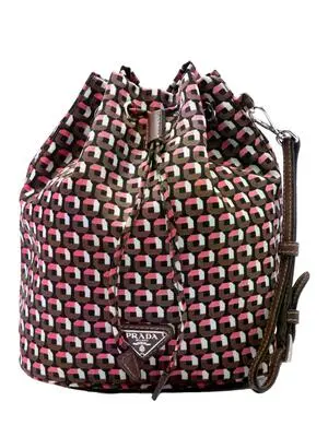 Prada Tessuto Geometric Print Drawstring Pouch - Brown