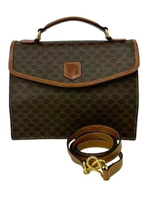 Celine Macadam Coated Canvas Satchel - Brown