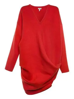 Loewe Knitted Draped V-neck Mini Dress - Red