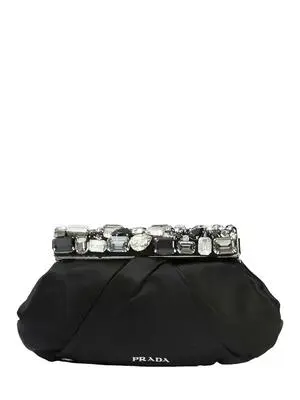 Prada Crystal-embellished Logo Clutch Bag - Black