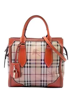 Burberry Haymarket Check Coated Canvas Tote Satchel - Neutrals