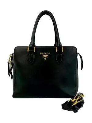 Prada Saffiano And Soft Calf Satchel - Black