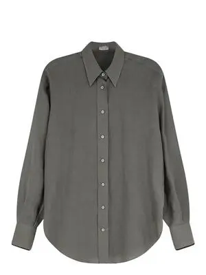 Brunello Cucinelli BRUNELLO CUCINELLI Linen Shirt With Monili Trim Brown