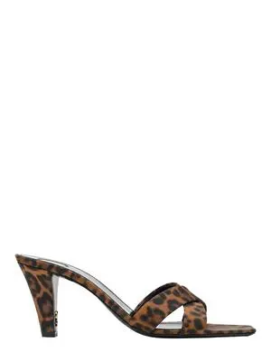 Saint Laurent SAINT LAURENT "Jill" Leopard Print Gros-Grain Mule Brown