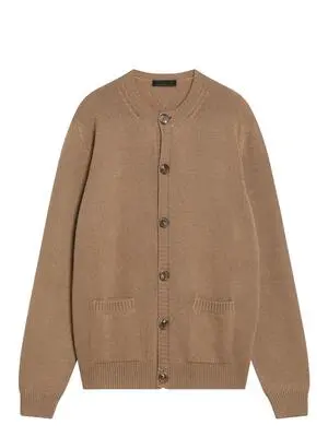 Prada PRADA Cashmere Crew Neck Cardigan With Front Pockets Brown