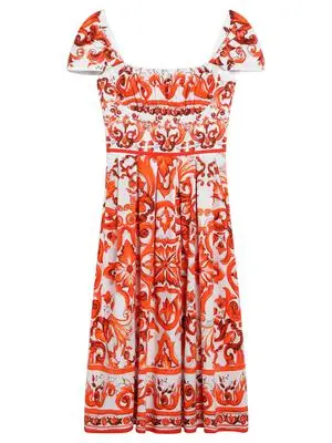 Dolce & Gabbana Maiolica-print Cotton Poplin Dress - Orange