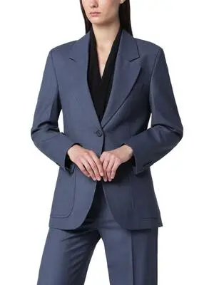 Victoria Beckham Katherine Single-breasted Jacket In Melange Wool Blend - Blue
